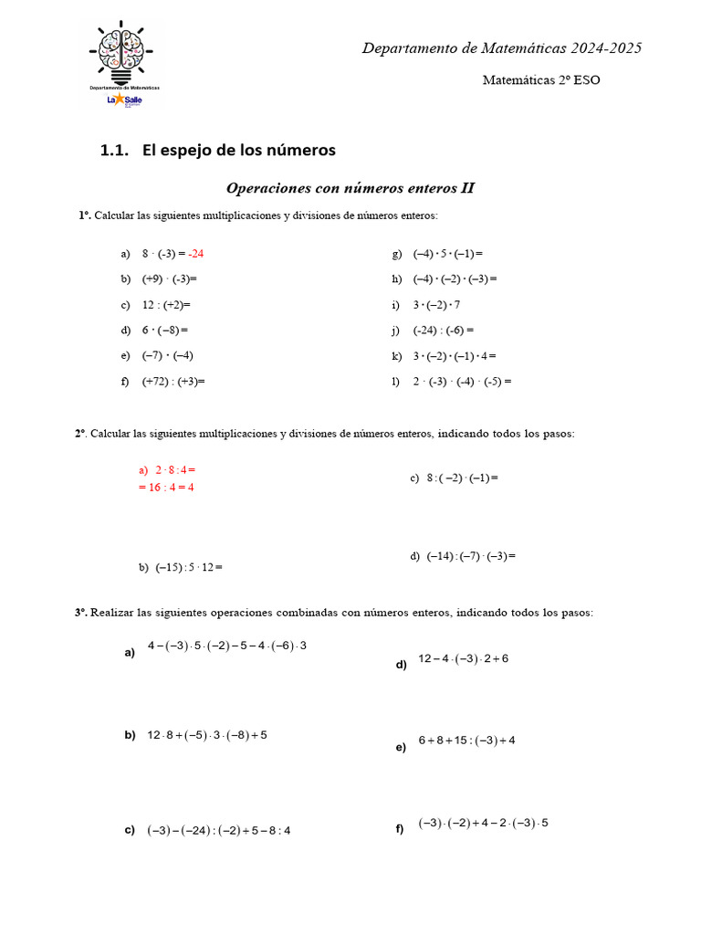 A3. Extra Ejerccios Números Enteros II Parte - SOL | PDF