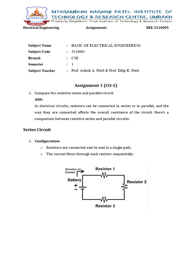 BEE Assignment 1 With Solutions | PDF | Electrical Network | Voltage