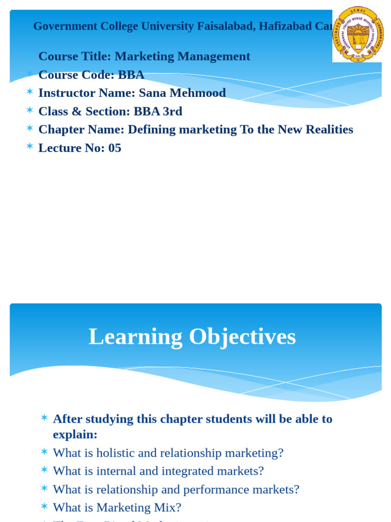 Chapter 1 Lecture 5 (Holistic Marketing) | PDF
