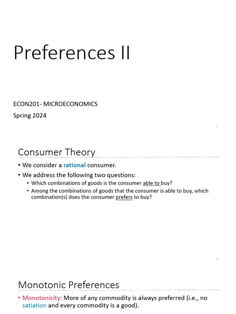 Lecture 5 - Preferences - S24 - II | PDF