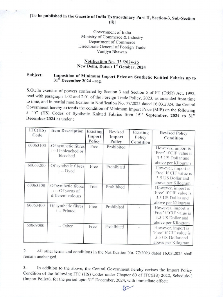 DGFT-Notification-No.-33-2024-25 DT 01.10.2024 | PDF