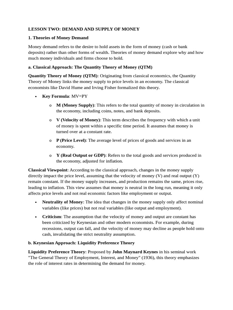 Lesson Two Demand Supply of Money | PDF