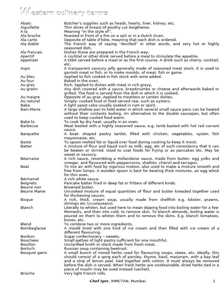 Western Culinary Terms | PDF