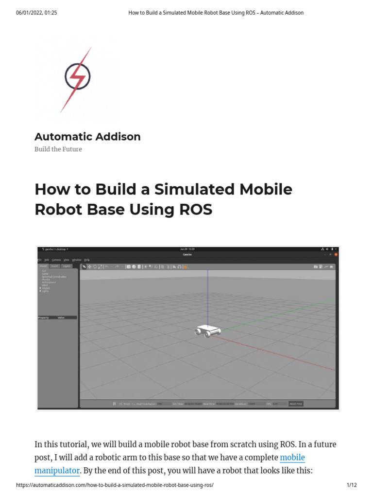 How To Build A Simulated Mobile Robot Base Using Ros Automatic Addison Pdf Computer File