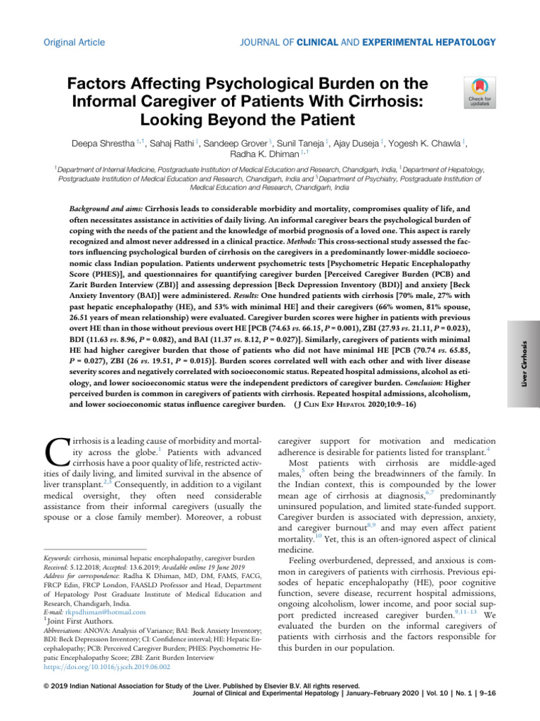 Factors Affecting Psychological Burden On The Informal Caregiver of ...
