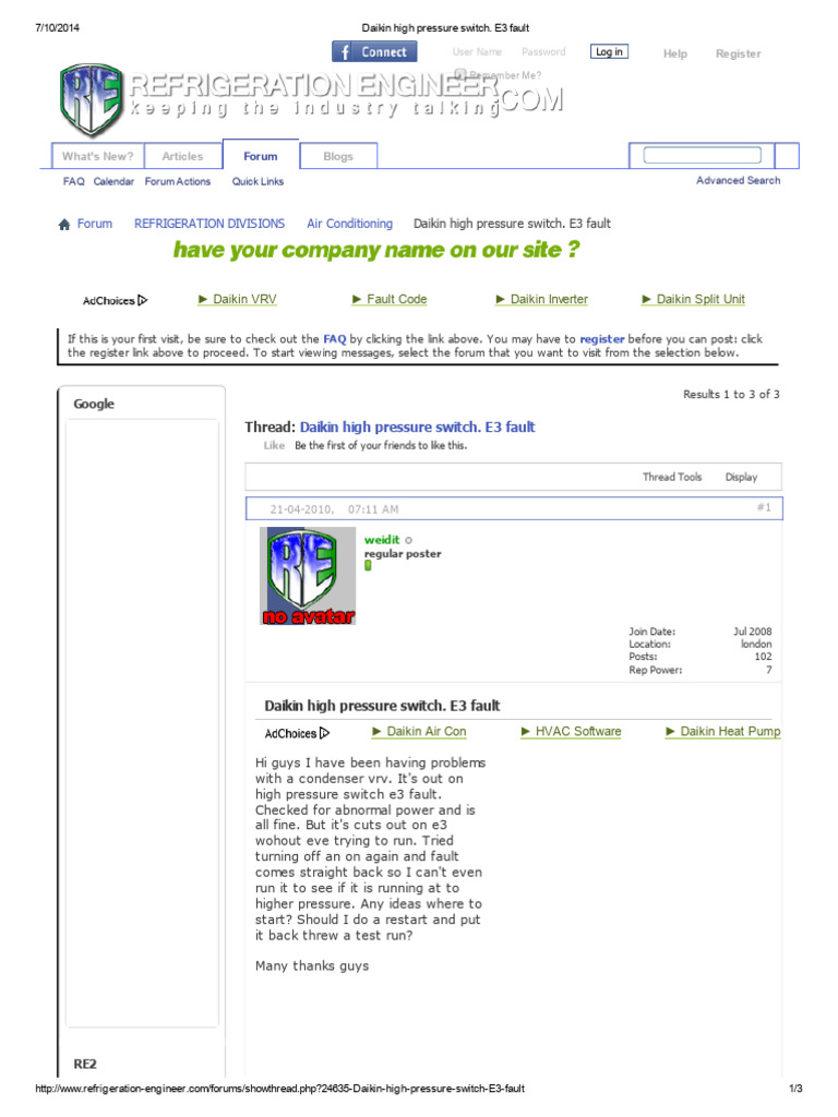 Daikin high pressure switch | PDF