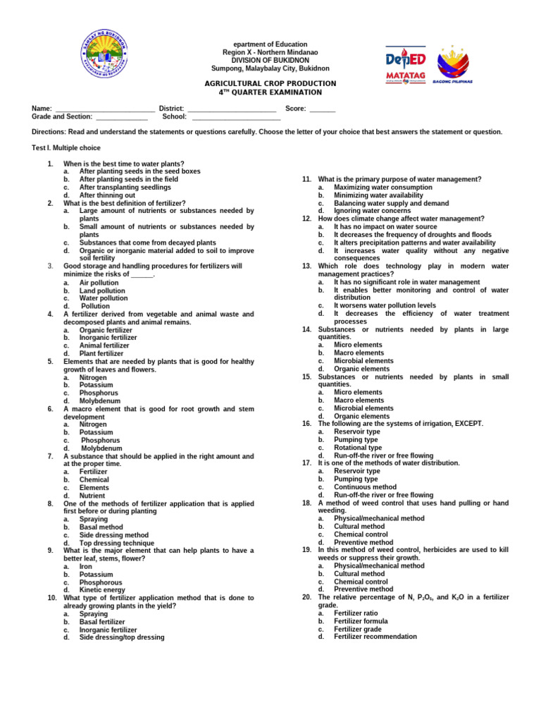 4th quarter-ACP 11 | PDF | Fertilizer | Home & Garden
