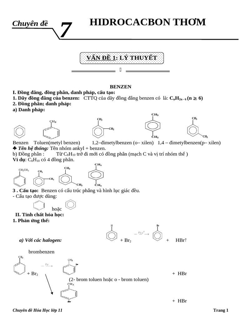 Ly Thuyet Va Cac Dang Bai Tap Chuyen de Hidrocacbon Thom | PDF