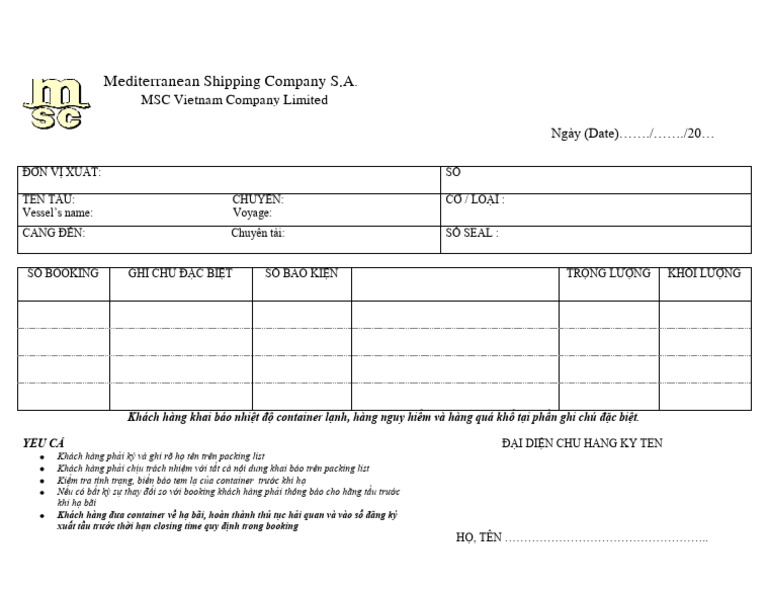 Container Packing List: Mediterranean Shipping Company S.A | PDF