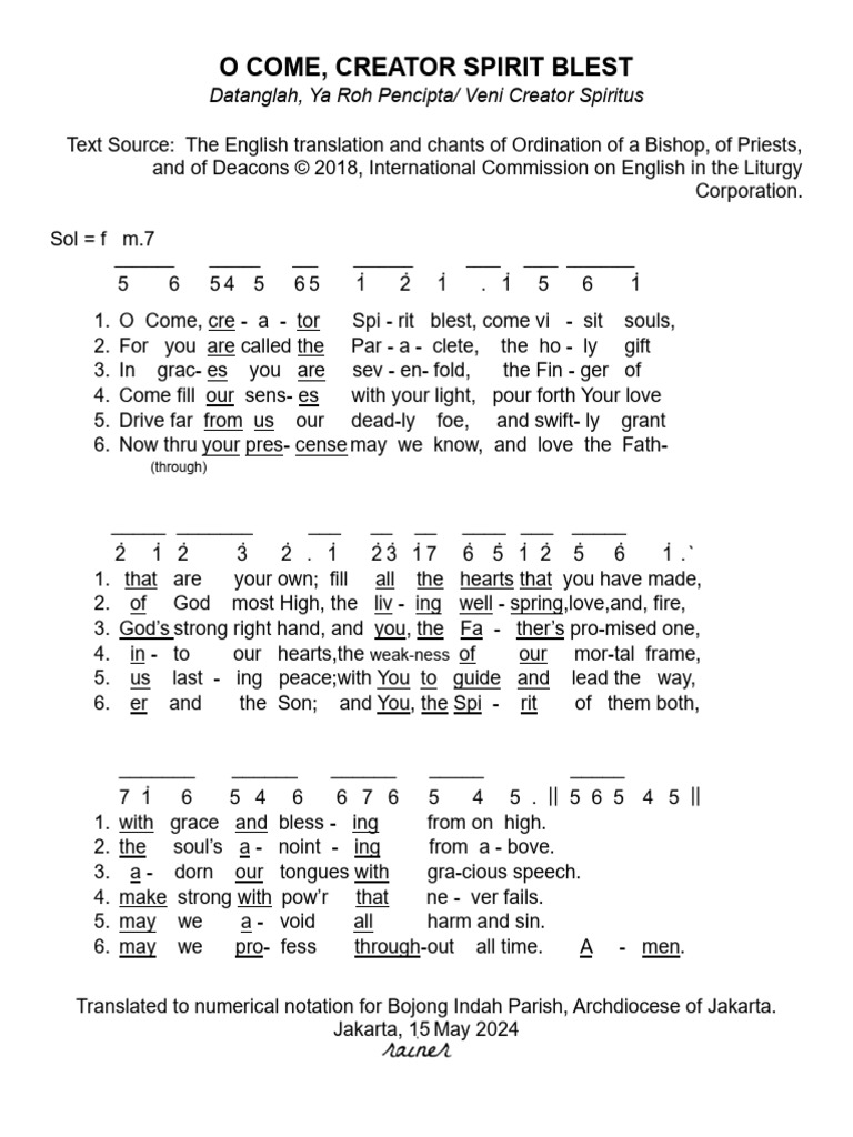 O Come, Creator Spirit Blest - Veni Creator Spiritus - Pentecost (Not ...