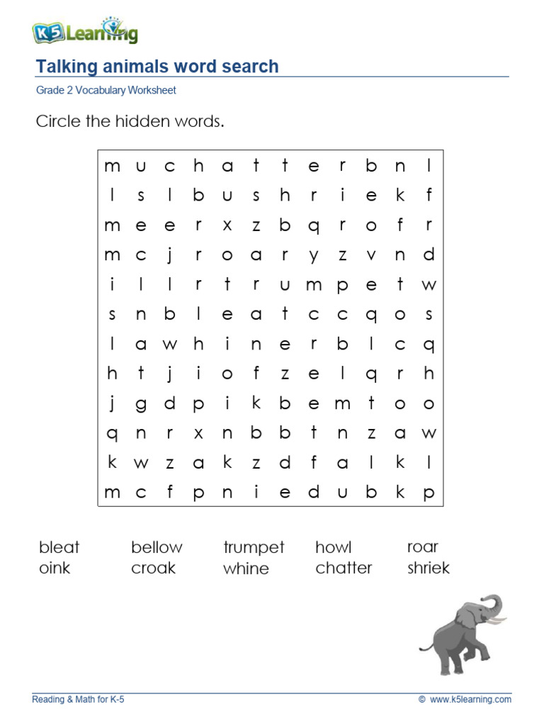 Grade 2 Talking Animals Word Search Lowercase | PDF