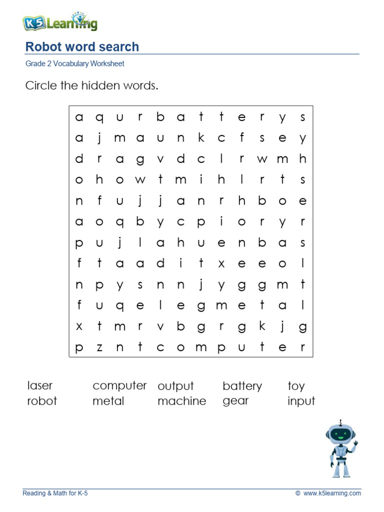 Grade 2 Robot Word Search Lowercase | PDF