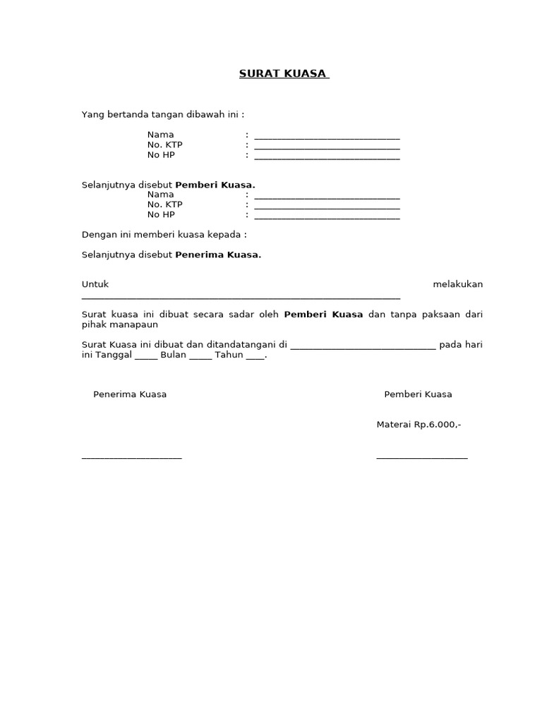Format Surat Kuasa | PDF