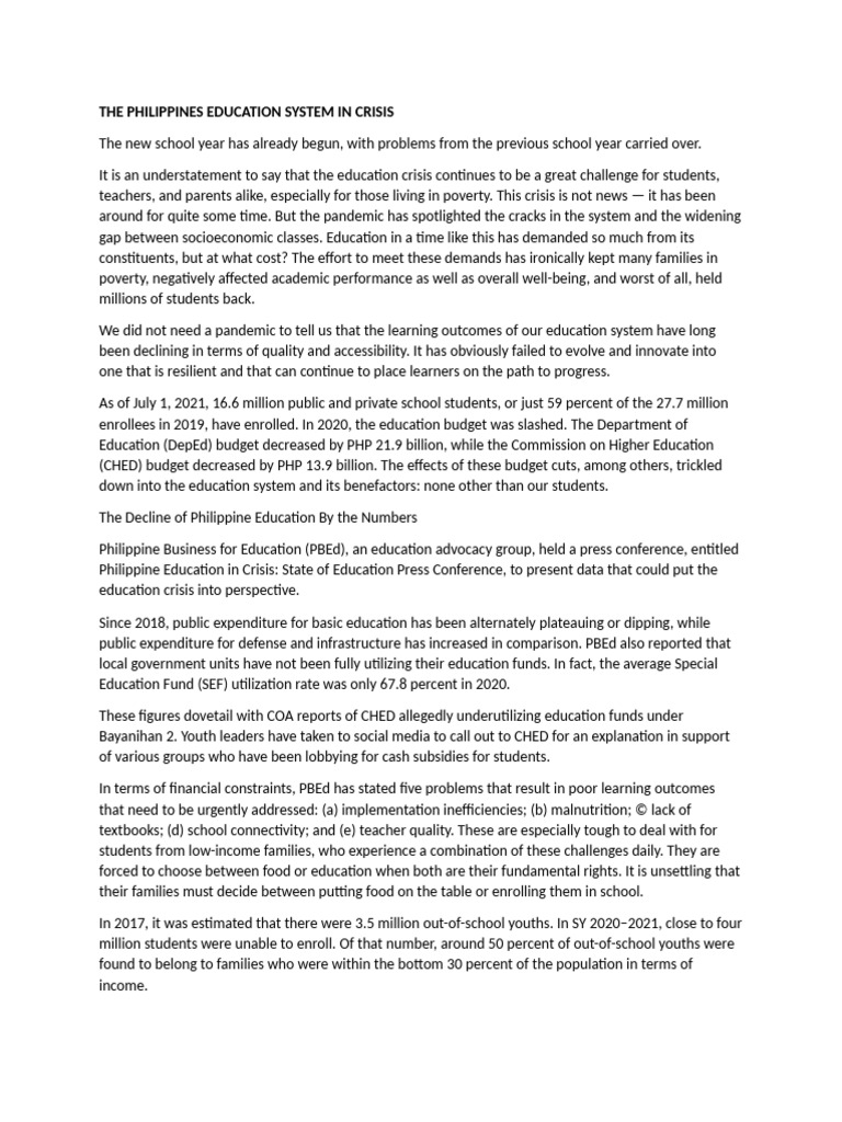 The Philippines Education System in Crisis | PDF | Teachers