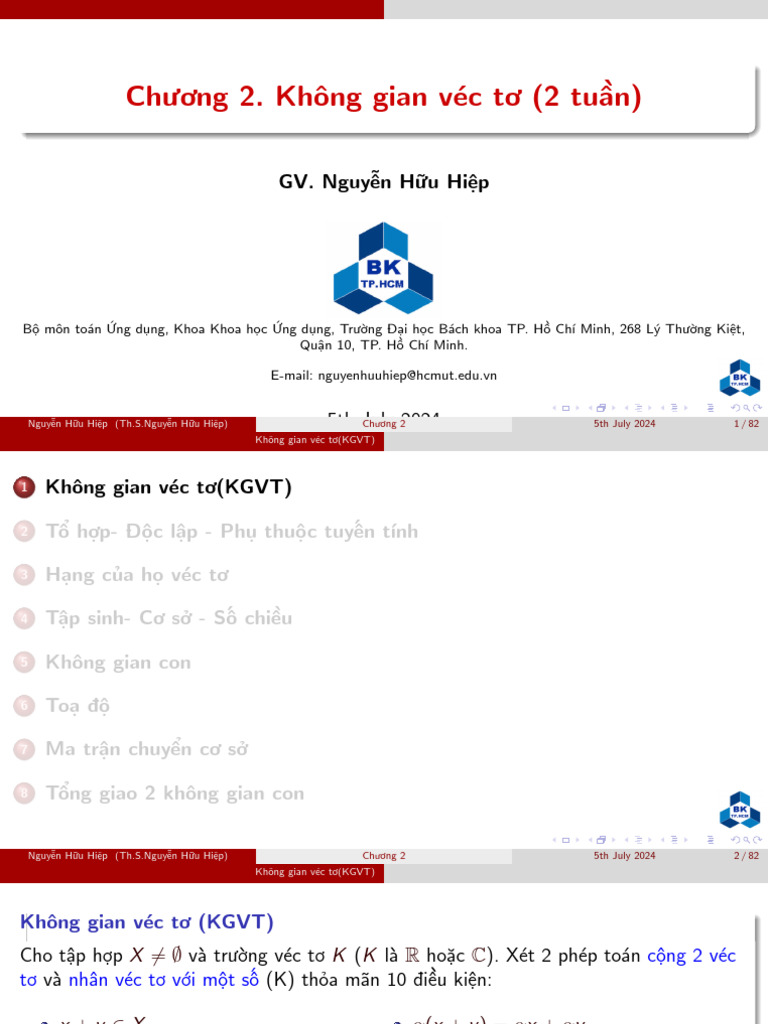 Chương 2. Không Gian Véc Tơ | PDF