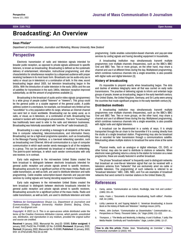Broadcasting An Overview | PDF