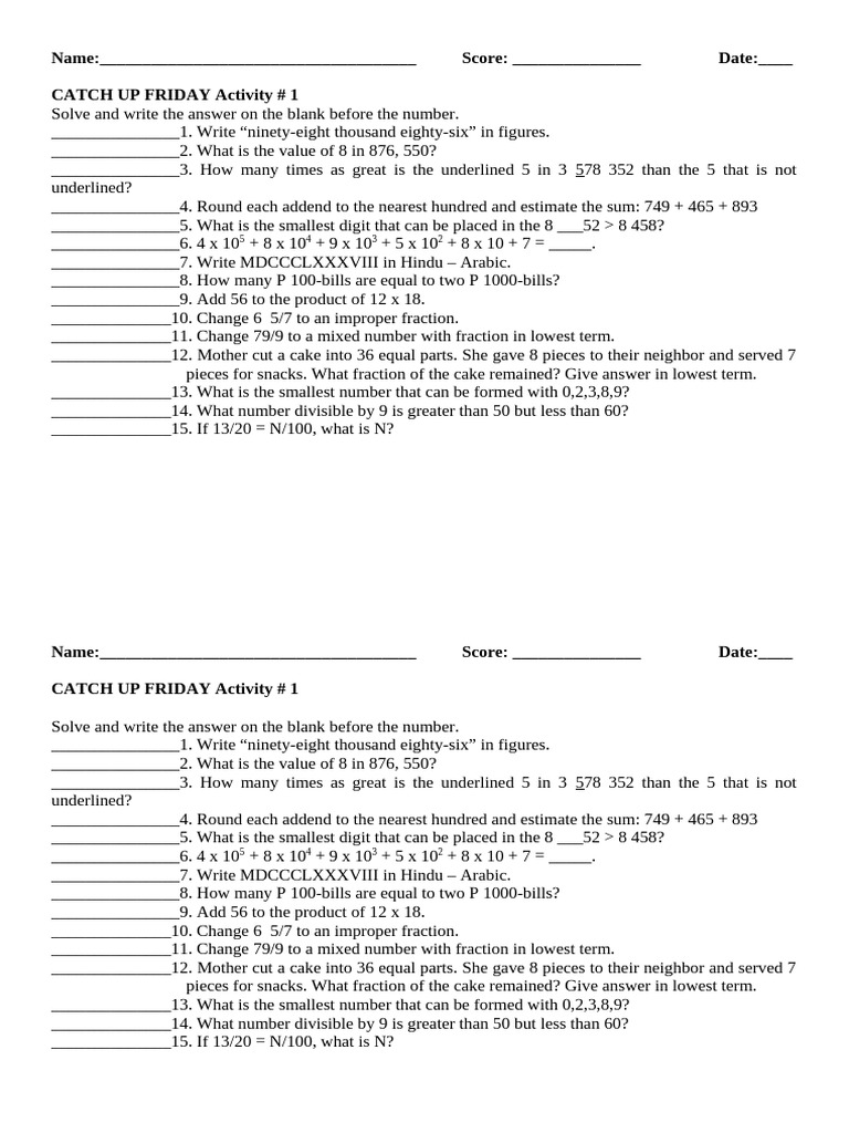 Echo 2 Math Worksheets 1 | PDF