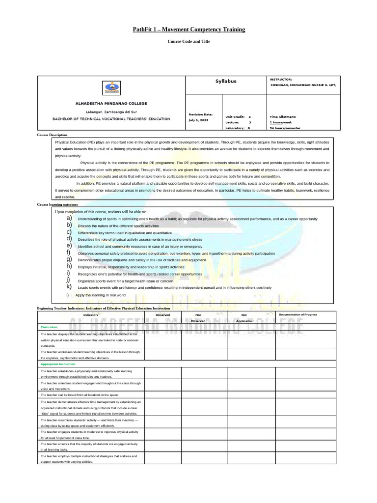 P.E. 1 - CQA-Form | PDF