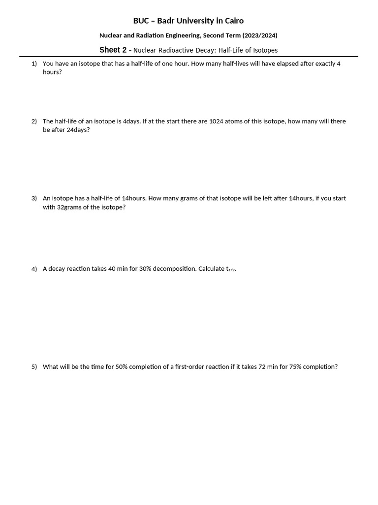 Sheet 2 - Half-Life | PDF