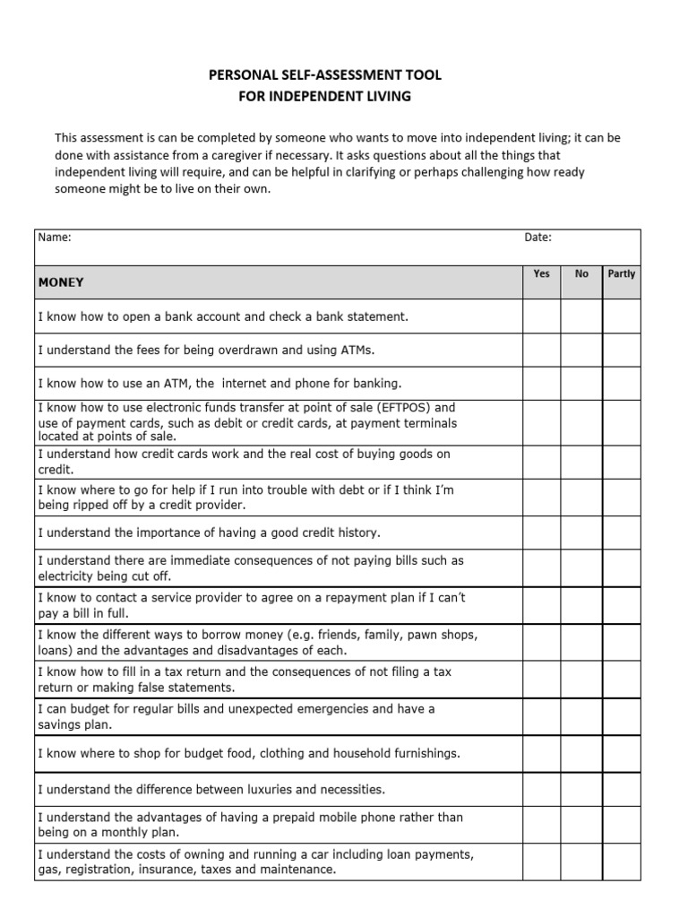 2021.1209 Personal Self Assessment Tool For Independent Living | PDF ...