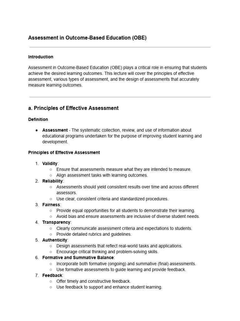 Assessment in Outcome-Based Education (OBE) | PDF