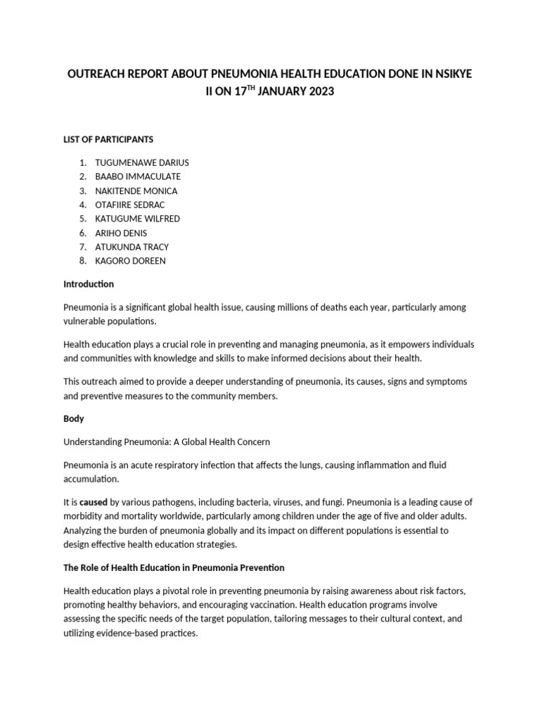 Health Education Report Jan Darius | PDF | Pneumonia | Global Health