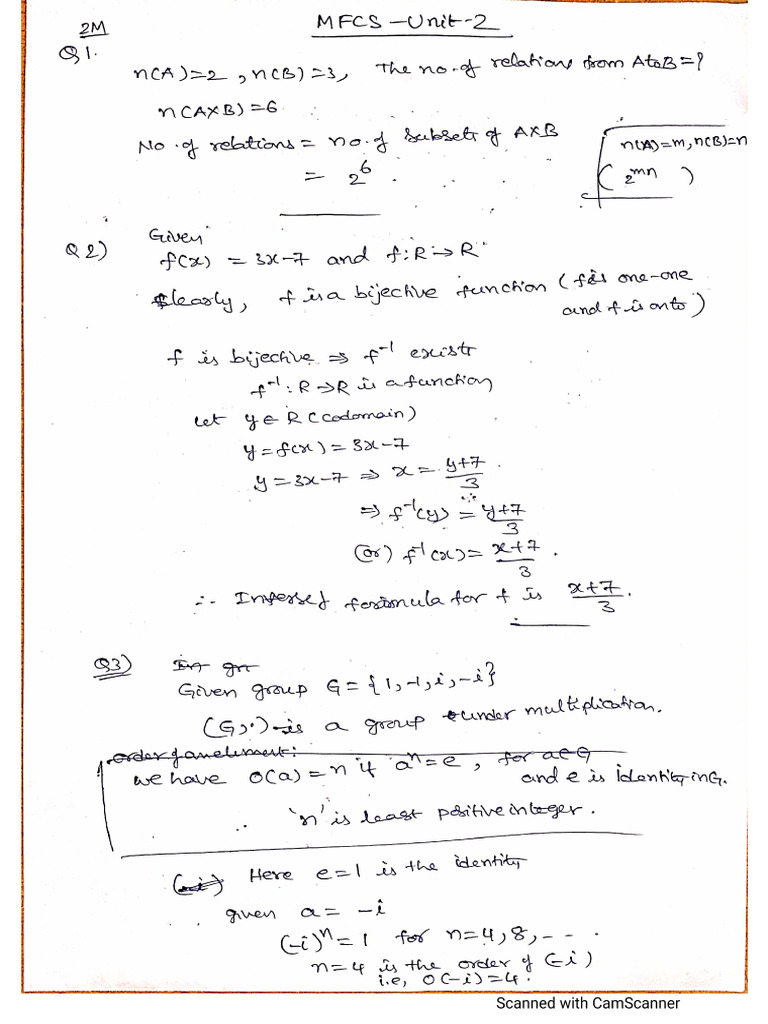 MFCS Unit 2 Question Bank Sol | PDF