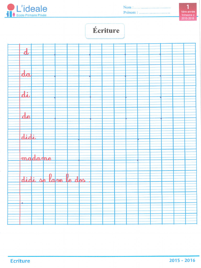 Exercices de Révision en Ecriture - 1 Ère Année Primaire - 2015 - 2016 ...