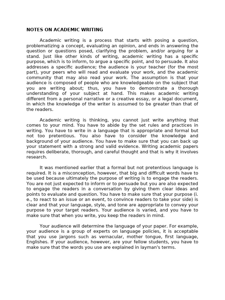 Notes On Academic Writing | PDF