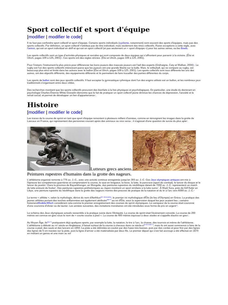 Sport Collectif Et Sport D'équipe: Modifier Modifier Le Code | PDF