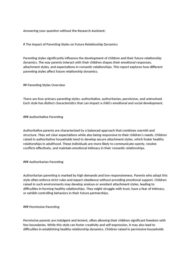 Do Parenting Styles Affect Future Relationship Dynamics? | PDF