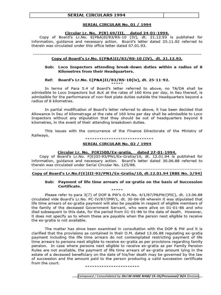 Serial Circulars 1994: Page No | PDF
