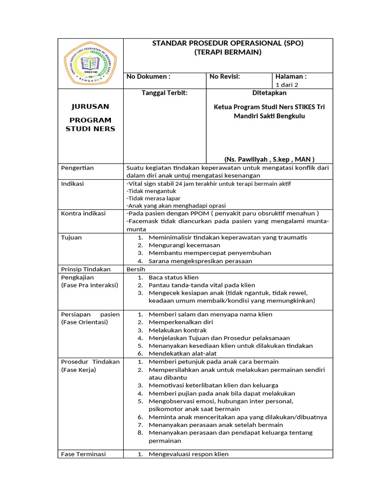 ELSI SOP Terapi Bermain | PDF
