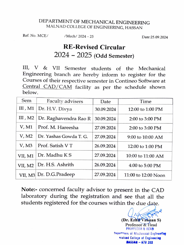 Re-Revised Course Registration Circular | PDF
