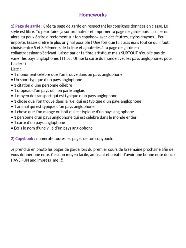 Page de Garde - Consignes | PDF