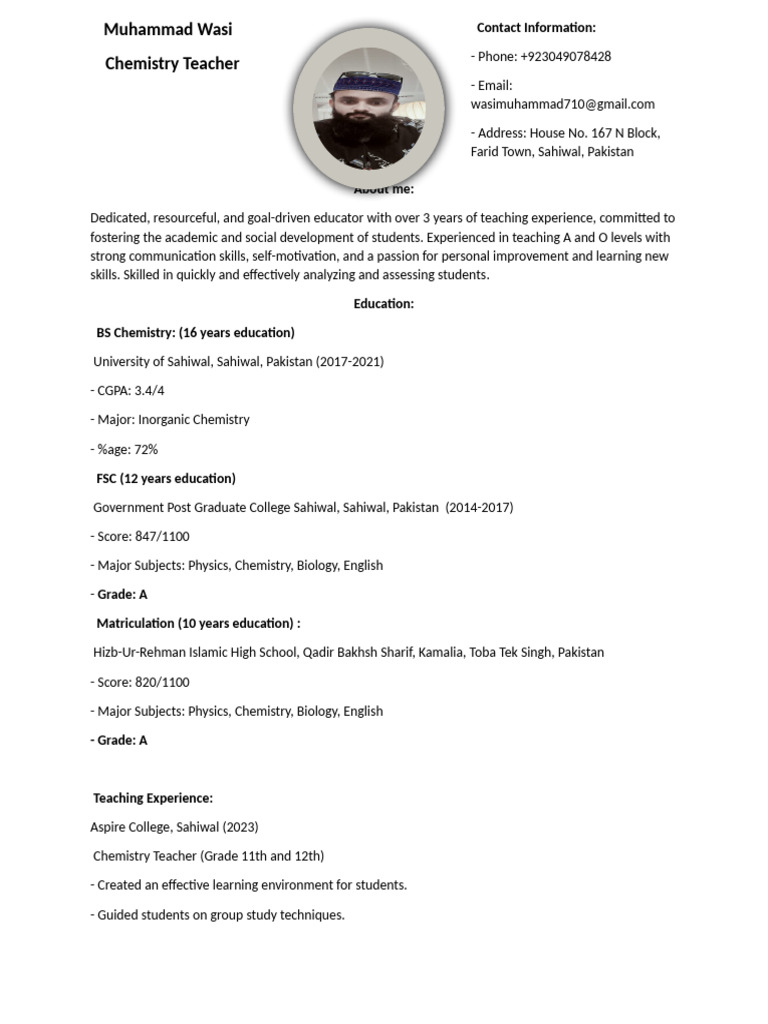 Muhammad Wasi Resume Formated | PDF