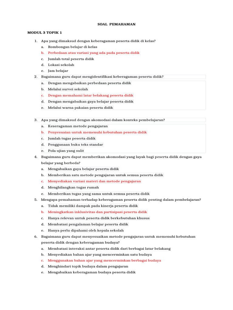 Soal Latihan Pemahaman Modul 1, 2 & 3 | PDF