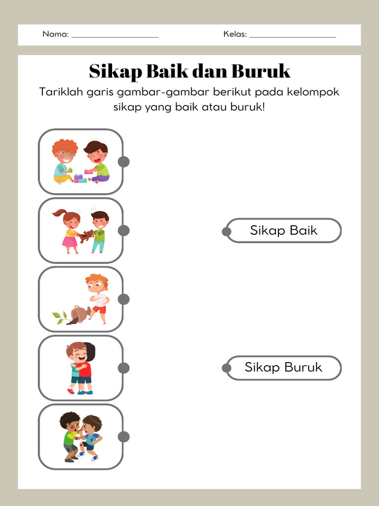 Sikap Baik Dan Buruk Lembar Kerja Abu Putih Ilustrasi | PDF