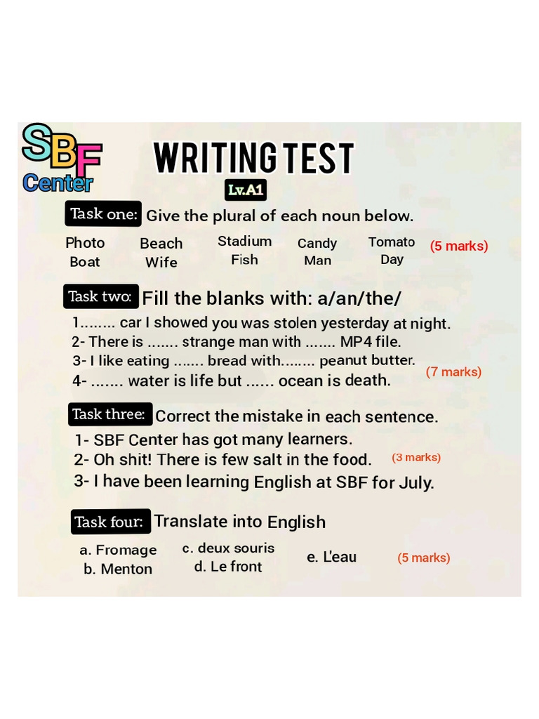 SBF Writing Test | PDF