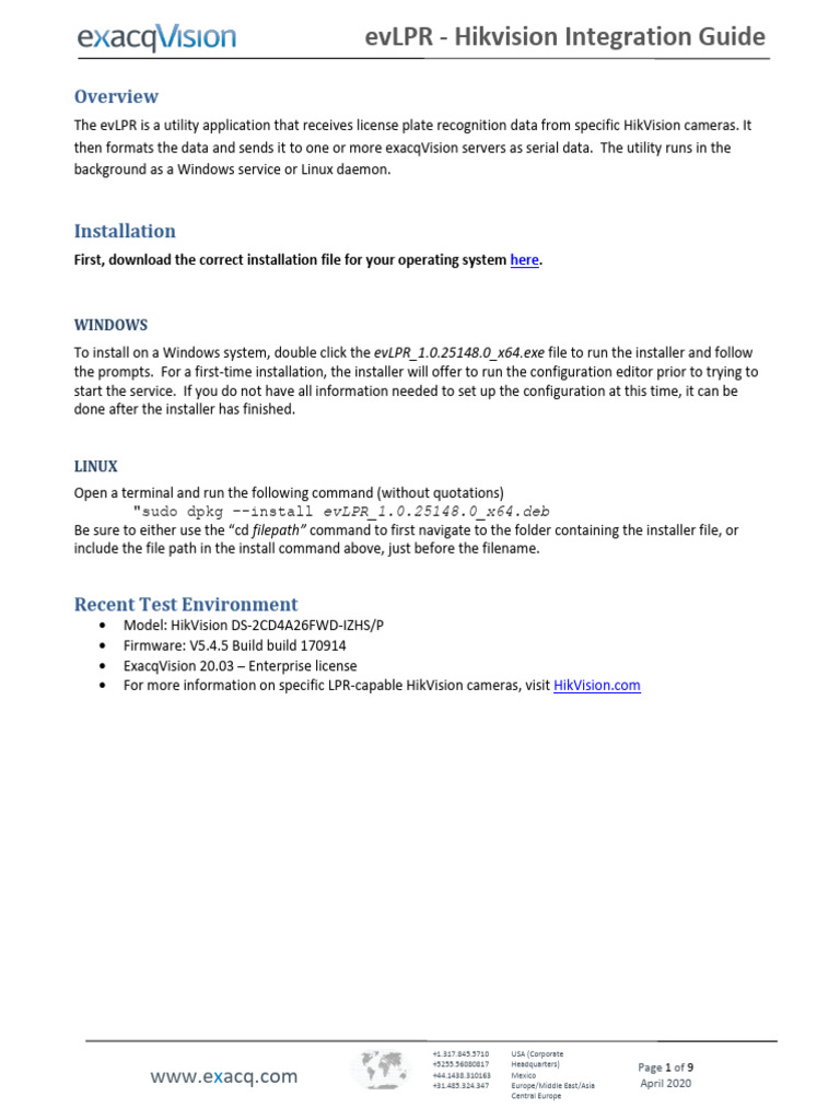 Exacq evLPR - Hikvision | PDF
