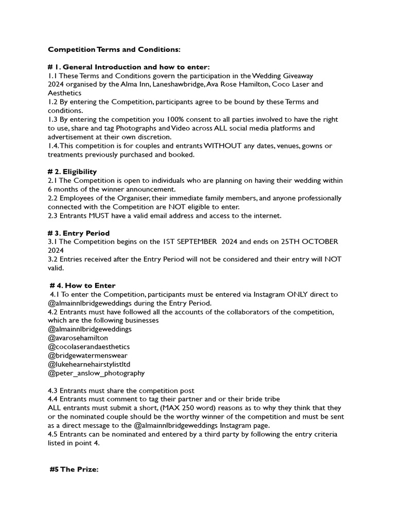 Wedding Giveaway 2024 Competition Terms and Conditions | PDF