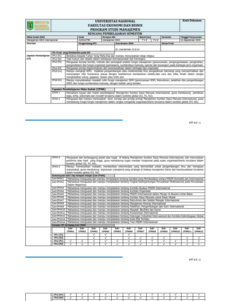 RPS Manajemen SDM Internasional | PDF