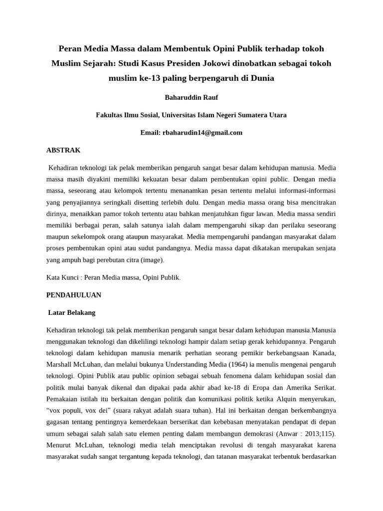 Peran Media Massa Dalam Membentuk Opini Publik Terhadap Tokoh Muslim Sejarah | PDF