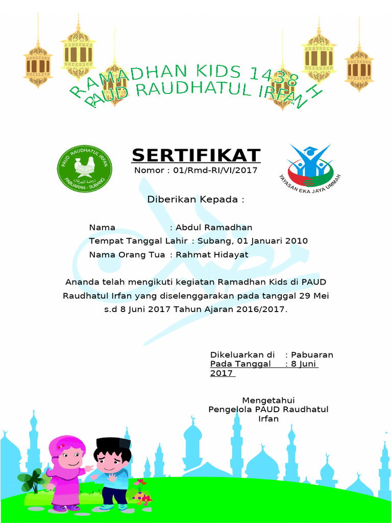 contoh sertifikat pesantren kilat 1 | PDF contoh sertifikat pesantren kilat 1 | PDF