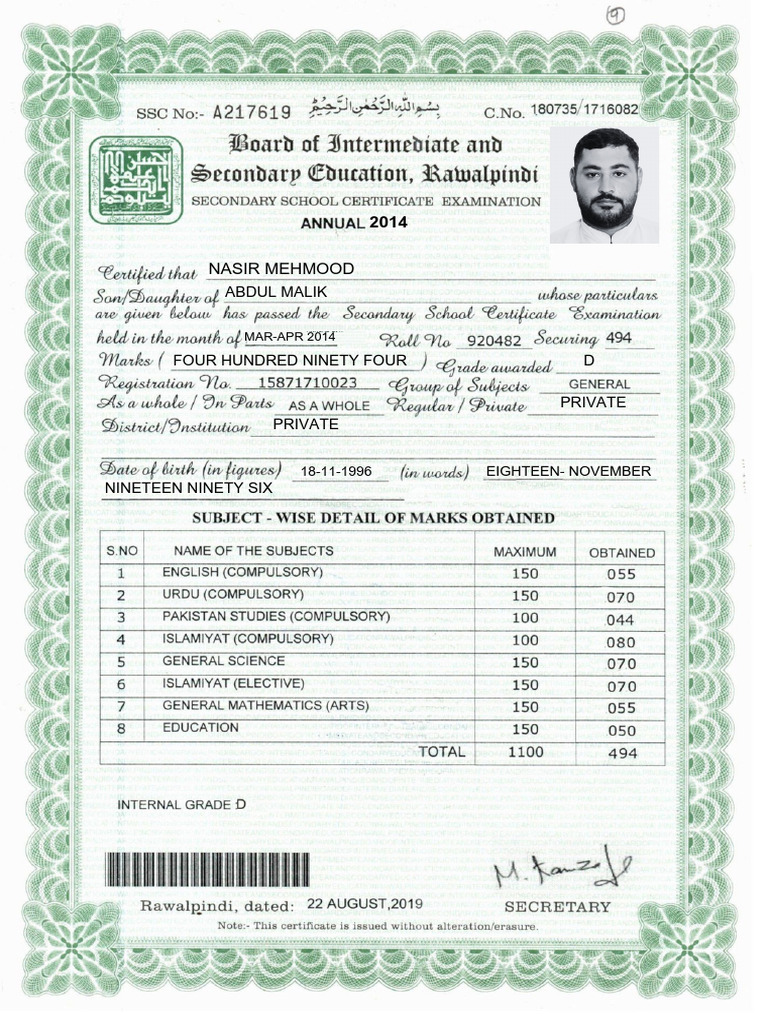 Matric (Nasir Mehmood) - 20240920 - 082740 - 0000 | PDF