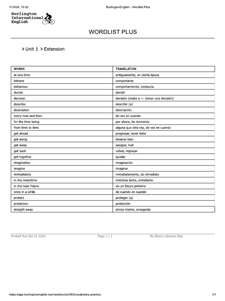 Unit 1 Vocabulary Extension | PDF