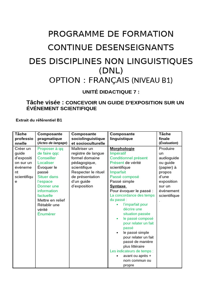 Programme de Formation DNL - UD7 | PDF
