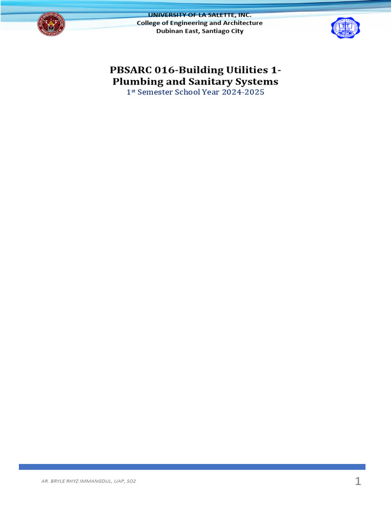 Building Utilities 1 Module 2 1st Sem 2024 | PDF