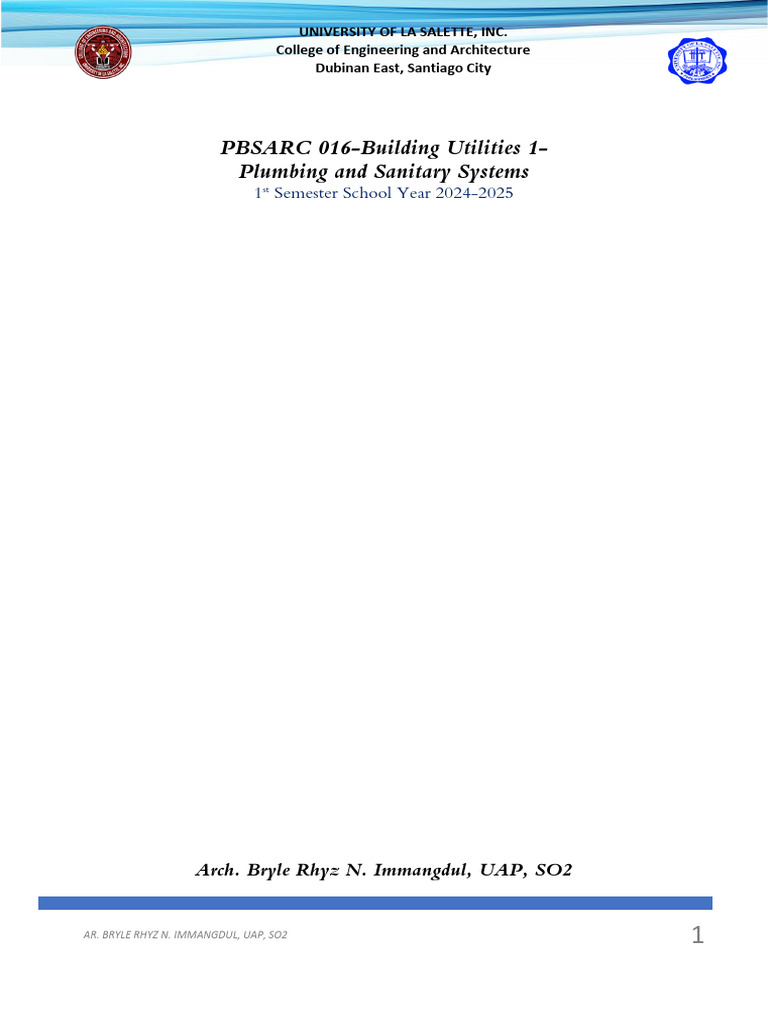 Building Utilities 1 Module 1 1st Sem 2024 | PDF