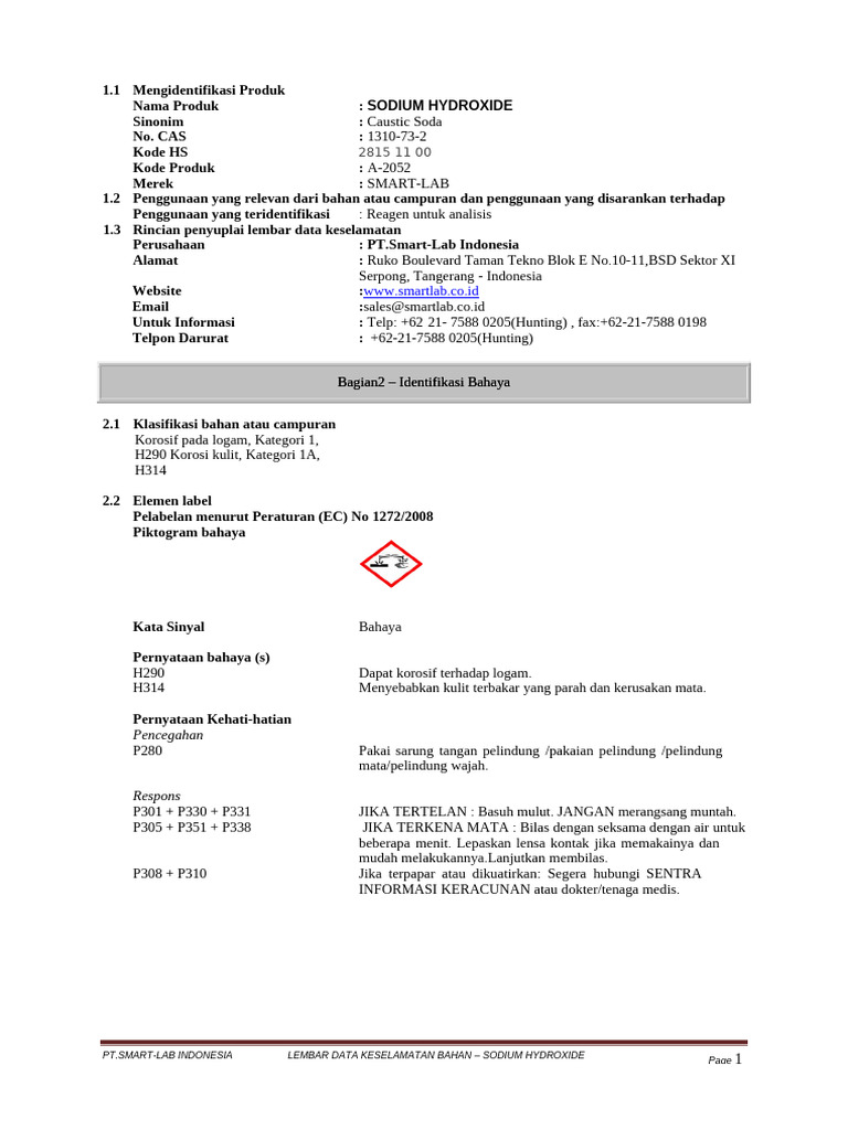 MSDS Sodium Hydroxide | PDF